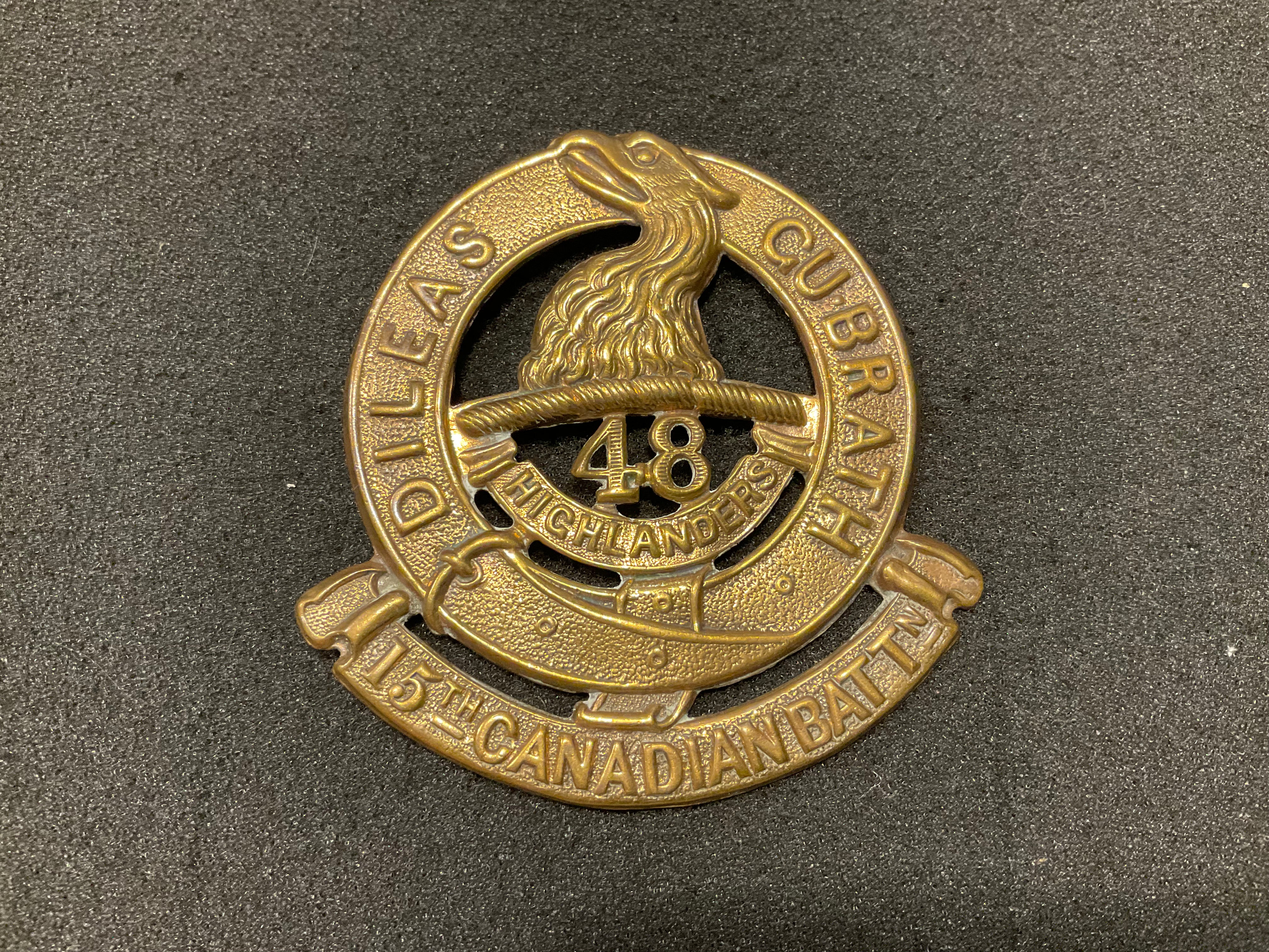 WW1 CEF 15th Battalion, 48th Toronto Highlanders Glengarry badge ...